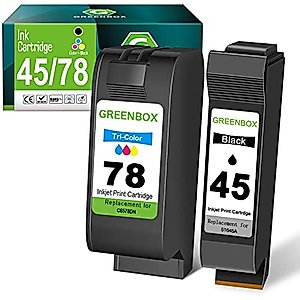 GREENBOX Remanufactured 45 78 High-Yield Ink Cartridge Replacement for HP 45 78 51645 51645A C6578AN C6578DN for Color Copier 180 Deskjet 1100C 1220C 6122 930C 970C 990C Printer (1 Black 1 Tri-Color)