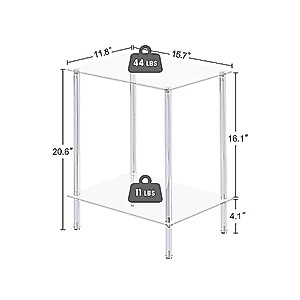 IRCPEN Acrylic Side Tables with 2 Shelve, End Table Set of 2, Nightstands for Tight Spaces, 2-Tier Tempered Glass Bedside Table for Office, Bedroom, Living Room, Study, Outdoor (2, Transparent)