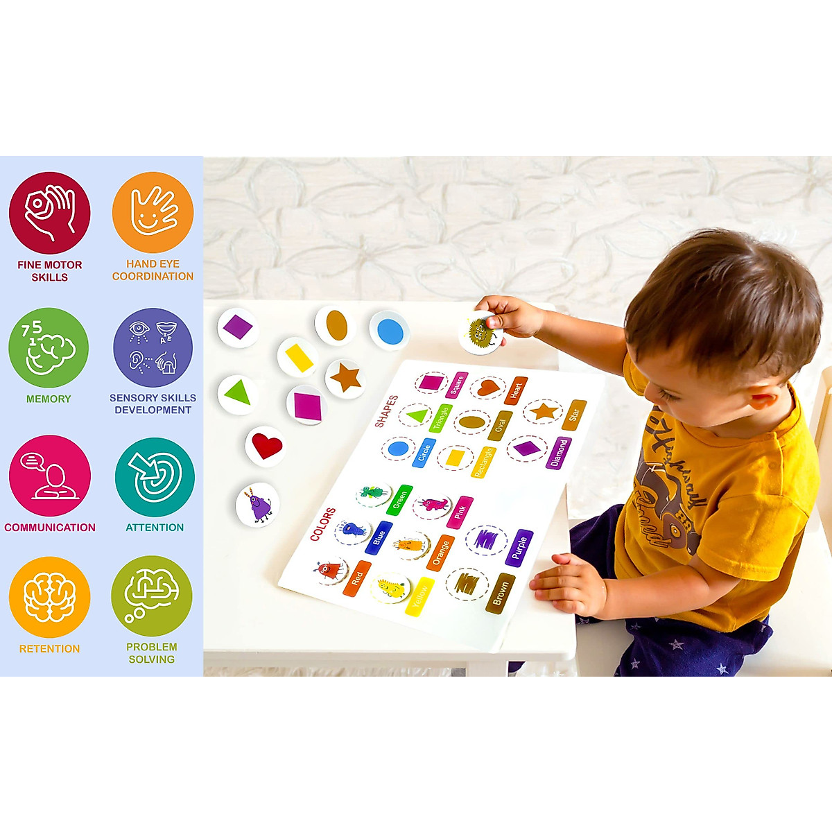 Bright Munchkins Toddler Busy Book - Preschool Learning Activities Book for Ages 2-4, Preschool Toddler Learning Toys & Montessori Toys, Autism Sensory Toys, 134 Piece Set with 10+ Activities