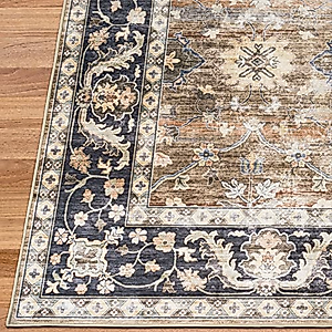 ReaLife Machine Washable Rug - Stain Resistant, Non-Shed - Eco-Friendly, Non-Slip, Family & Pet Friendly - Made from Premium Recycled Fibers - Distressed Boho Border - Beige Tan Brown - 2'6" x 6'