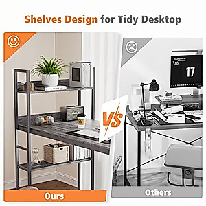 Desk Computer Desk with Shelves, Home Office Desks Table 55 Inch PC Desk Bedroom Desk Work Desk Study Desk Wood Desk with Storage Removable Middle Shelf for Dorm, Student, Gaming