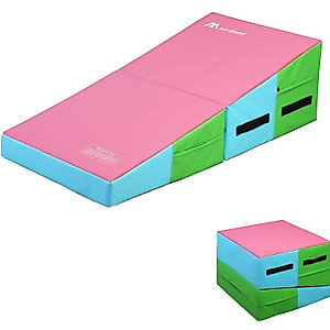 M HI-Mat Gymnastics Mat Cheese Wedge Mat Home Gymnastics Mat, Multi-size Skill Shape Rolling mat Home Sports Cheese Mat (pink&blue&green)