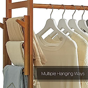 MoNiBloom Bamboo Clothes Rack, 6 Tier Garment Clothing Storage Shelving with Pants Scarves Racks and a Hanging Rob for Bedroom Living Room, Brown