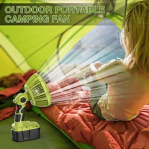 DTEZTECH 7 Inch Camping Fan Powered by Ryobi ONE+ 18V Li-ion Ni-CD Ni-MH Battery, 3 Speed Handheld Fan with Remote, 9W LED Work Light, Small Personal Portable Fan for Home Travel Outdoor Garage Office