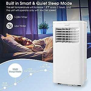 COSTWAY Portable Air Conditioner, 8000 BTU 3-in-1 Personal AC Unit with Built-in Dehumidifier, Fan Mode, Sleep Mode, 24H Timer, Remote Control, Remote Control, Cools up to 250 Sq. Ft for Bedroom