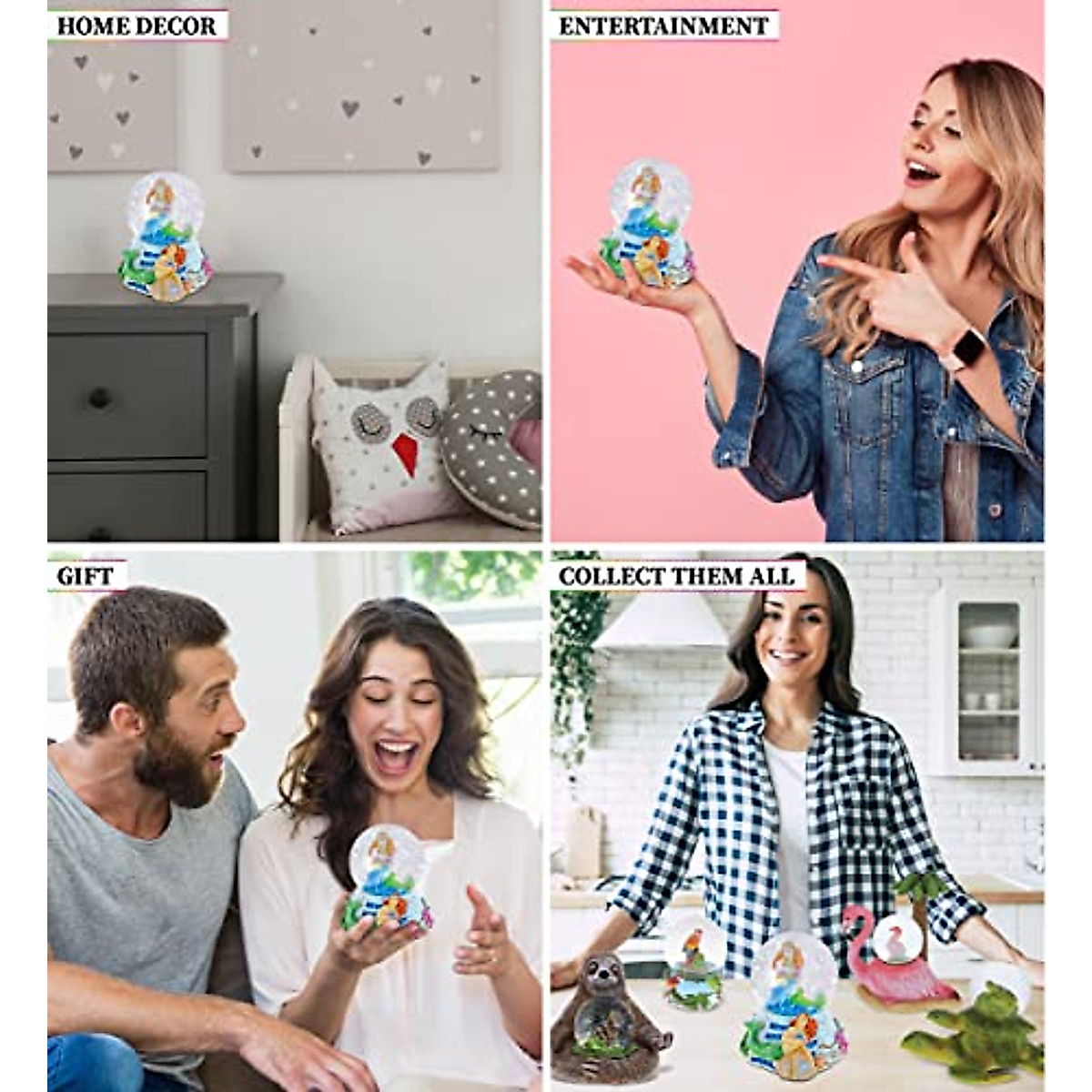 COTA Global Mermaid Stone Snow Globe - Sparkly Water Globe Figurine with Sparkling Glitter, Collectible Novelty Ornament for Home Decor, for Birthdays, Christmas, and Valentine's Day