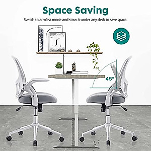 Office Chair - Ergonomic Flip-up Arm Home Office Computer Swivel Desk Chair with Wide Seat, Thickened Seat Cushion, Widened Backrest, Storage Back Basket, Lumbar Support