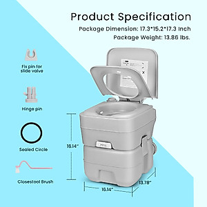 VIVOHOME 5.3 Gallon Waste Tank Portable Indoor Outdoor Toilet Compact Double-outlet Commode with Anti-leak Seal Ring and Cleaning Brush for Travel Camping RV Boating Fishing