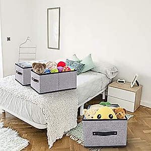 YheenLf Clothing Storage Bins,13×9.1×5.5 inches Closet Bin with Handles, Foldable Storage Baskets, Fabric Containers Storage Boxes for Organizing Shelves, Gray, Medium, 4-Pack