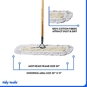 24 Inch White Dust Mop with Wood Handle and 24 Inch Dust Mop Refill Bundle - 1 Mop Sets and 4 Refills