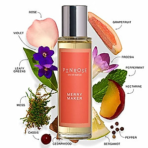 PINROSE Perfumes Merry Maker - Eau de Parfum Fragrance Spray for Women - Clean, Vegan, Cruelty-free, and Hypoallergenic Scent with Essential Oils - Notes of Nectarine, Violet, Tonka Bean, Rose, Jasmine and Musk - 1 fl oz/30 ml