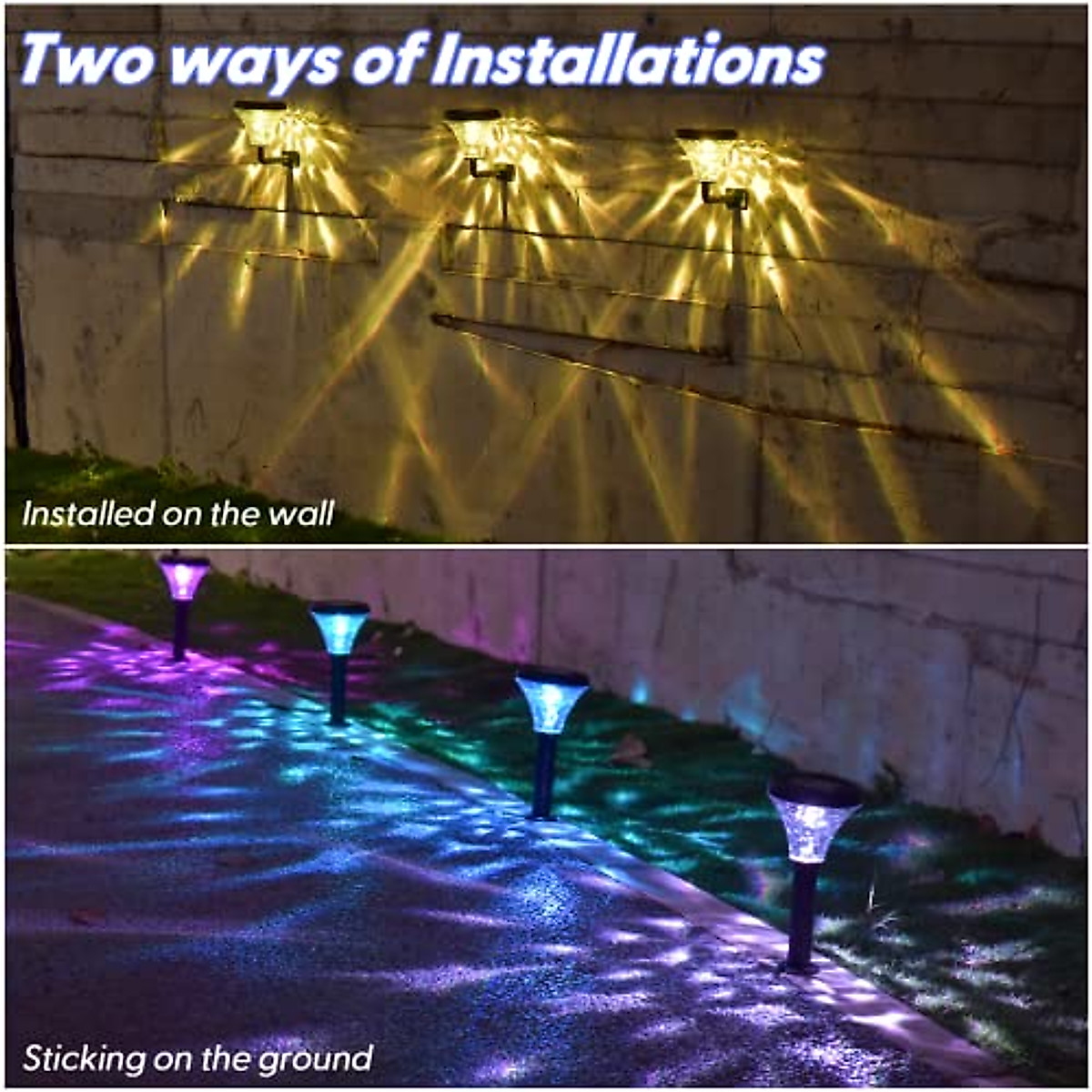 Pathway Solar Outdoor Lights Waterproof: Bright Color Changing Garden Path Light Stake 6 Pack, Outside Landscape Wall Fence Lighting for Yard Lawn Patio Walkway Driveway Sidewalk