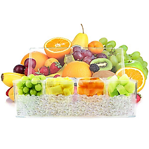 Estilo Condiment Server with Lid, Condiment Organizer on Ice, Clear Container with 4-Section Organizer, Condiment Server Caddy on Ice