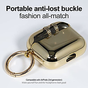 AirPods 3 Case Cover, Shiny Plated TPU Protective Accessories with Keychain Compatible with Apple AirPod 3rd Generation 2021 for Women Men Girls Boys,One-Piece [Front LED Visible]- Gold