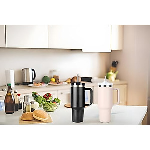 5PCS Metal Straws with Silicone Flex Tip and Cleaning Brush, Reusable Stainless Steel Straw to Fit 40 oz Stanley Tumbler and 24 oz Starbucks Cup (8mm Black)