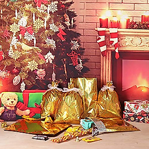 HRX Package Gold Foil Gift Bags with Ribbon Ties, 30pcs Gift Wrapping Sacks Pouches Christmas Mylar Goody Bags for Xmas Presents Party Favor