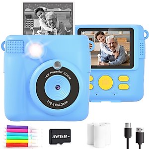 Anchioo Instant Print Camera Toys for Toddlers Age 3-8,Boys and Girls Birthday Gifts with 1080P HD Video Recording,Kids Selfie Digital Camera Electronic Travel Game with Photo Paper 6 Color Pens,Blue