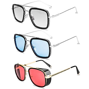 Tony Stark Sunglasses Retro Aviator Sunglasses Square Metal Frame Iron Man Sunglasses (Tony Stark Same Color AND Spiderman the Same Color)