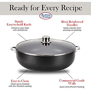 Alpine Cuisine Non-Stick Caldero 7 Quart with Glass Lid | Multi-Purpose Aluminum Dutch Oven for Braising - Boiling - Stewing | Nonstick Coating with Black Finish | Ideal for All Serving Sizes Pot