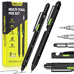 Valentines Day Gifts for Men Dad Him, 9 in 1 Multitool Pen Set with LED, Stylus, Level, Screwdriver, Flathead, Gadgets for Men Gifts for Dad, Birthday Gifts for Men, Him, Husband, Father, Black