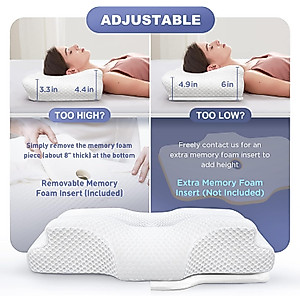 Famedio Adjustable Cervical Pillow for Neck Pain Relief, Hollow Bed Memory Foam Plus Support, Odorless Orthopedic Bed Pillows for Sleeping, Shoulder Pillow for Side Back Stomach Sleeper