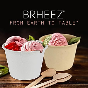 brheez 2 oz - Pack of 100 Disposable Bagasse Fiber Souffle Cups , 100% Natural, Biodegradable & Compostable Perfect for Condiments Small Portion & Samples Eco Friendly Paper Alternative - Natural