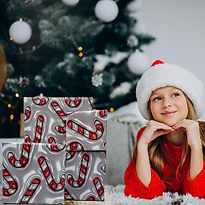 Dtiafu 3D Inflated Puff Candy Cane Wrapping Paper - Metallic Sliver Christmas Decoration - 6 Pcs Gift Wrapping Paper for Xmas Holiday