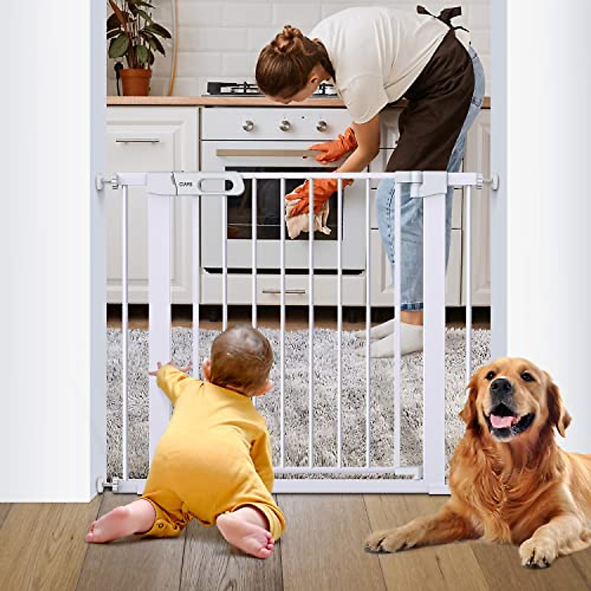 Ciays 29.5” to 37.8” Safety Baby Gate, Extra Wide Auto-Close Dog Gate for Stairs, Easy Walk Thru Indoor Pet Gate for Doorways and Rooms, White Child Gate Easy Pressure Mounted Installation