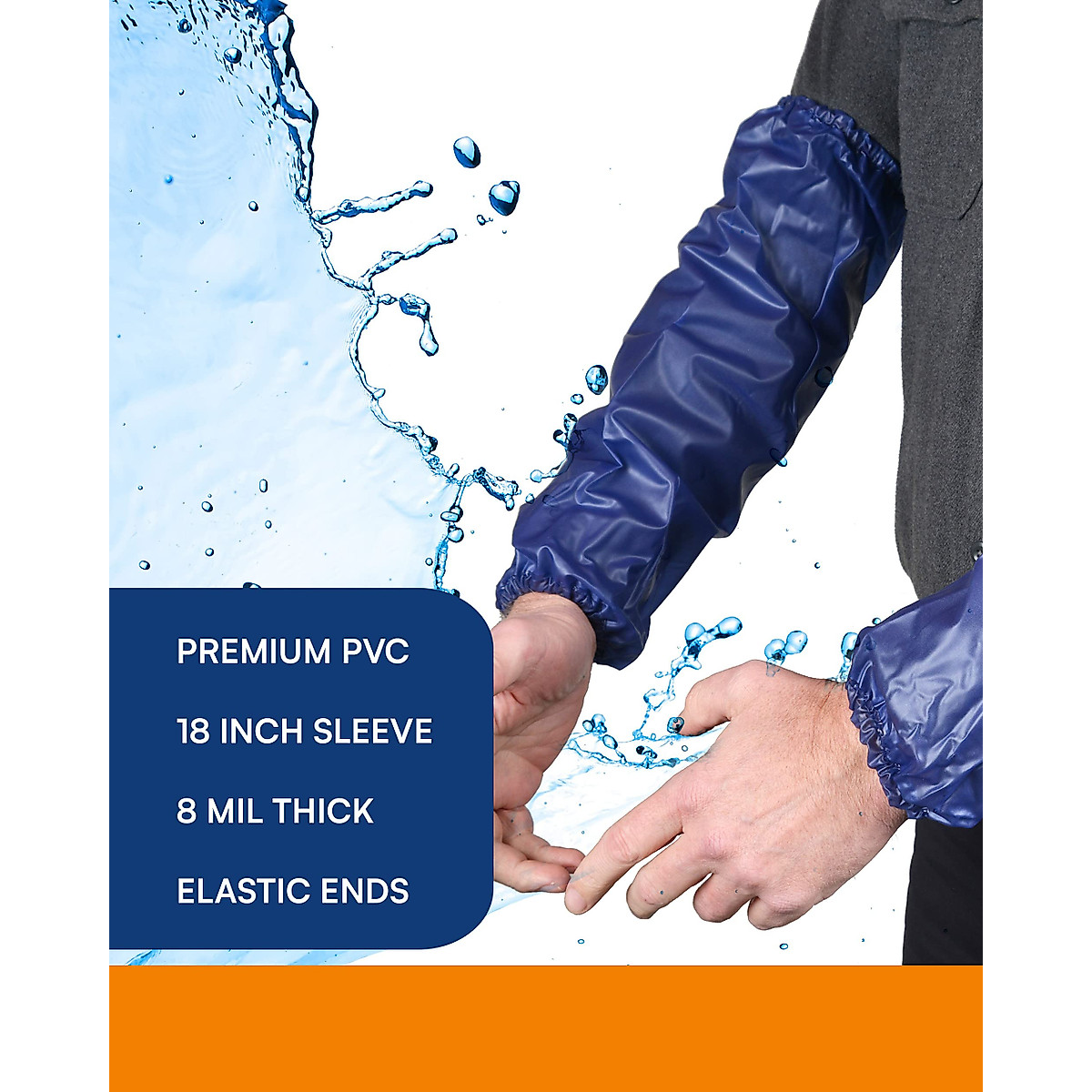 Truline (Pack of 12 Pairs) Blue Vinyl Arm Sleeve Waterproof Disposable PVC Oversleeves for Cooking, Painting, and Chemical Resistance - 18 Inches with Elastic Ends