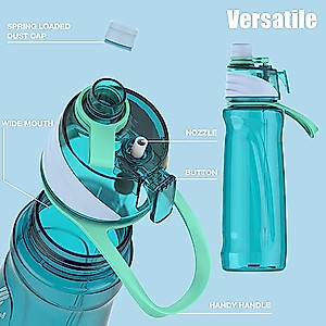 FEIJIAN Mist Water Bottle,22oz Sports Water Bottle with 2-IN-1 Mist & Sip Function, BPA-Free Plastic Water Bottles, Misting Water Bottle, Leakproof & Lightweight, Ideal for Fitness and Outdoor, Blue
