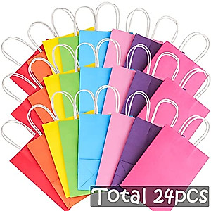 Sulawskys Kraft Paper Party Favor Gift Bags 24PCS 8 Colors Rainbow Kraft Goodie Bags Bulk with Handles for Kids DIY Birthday Party Small Gift Wedding