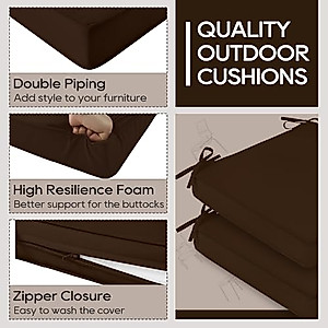 LOVTEX 19x19 Outdoor Chair Cushions Set of 2, Waterproof Patio Cushions for Outdoor Furniture with Removable Cover, Thick Outdoor Seat Cushions for Chairs with Straps and Portable Handle(Brown)