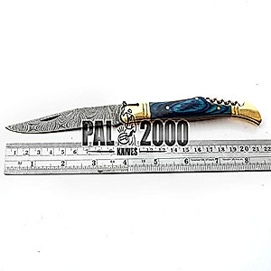 POC-9798 Handmade Damascus Folding Pocket Knife With Leather Sheath