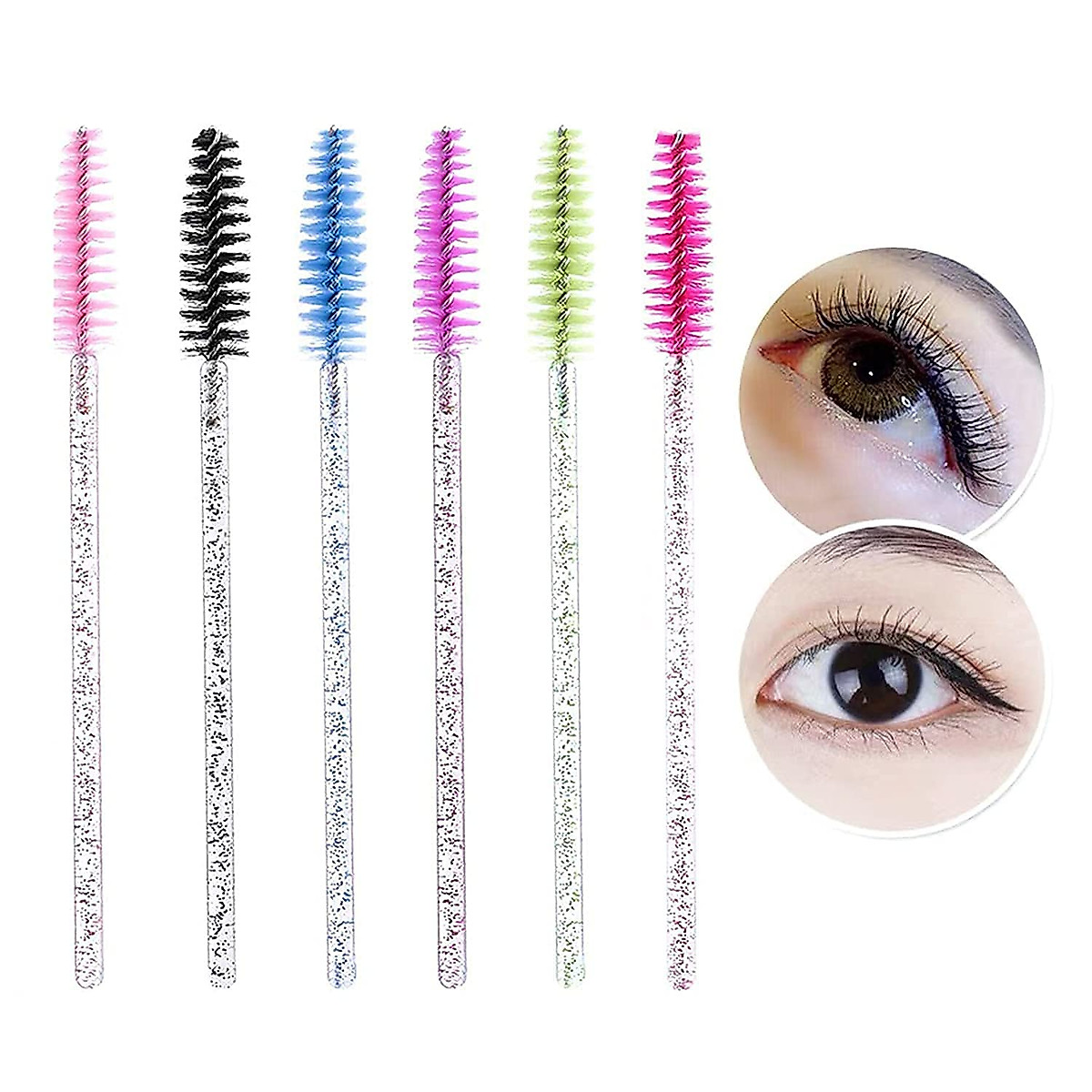 300Pcs Disposable Eyelash Mascara Brushes for Eye Lashes Extension Eyebrow and Makeup for Eye Lash Extension, Eyebrow and Makeup Crystal 6 Colors(Colorful)