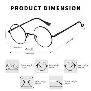 Pro Acme Non Prescription Clear Lens Glasses Retro Small Round Metal Frame (Black)