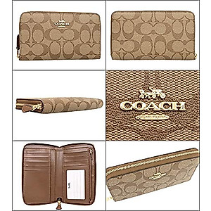Coach Medium Zip Around Wallet in Signature Canvas (Khaki/Saddle)