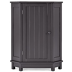 P PURLOVE Bathroom Storage Cabinet with Adjustable Shelves,Free Standing Corner Cabinet with Single Door, Freestanding Floor Cabinet for Bathroom Laundry Room Entryway Kitchen Pantry (Black Brown)
