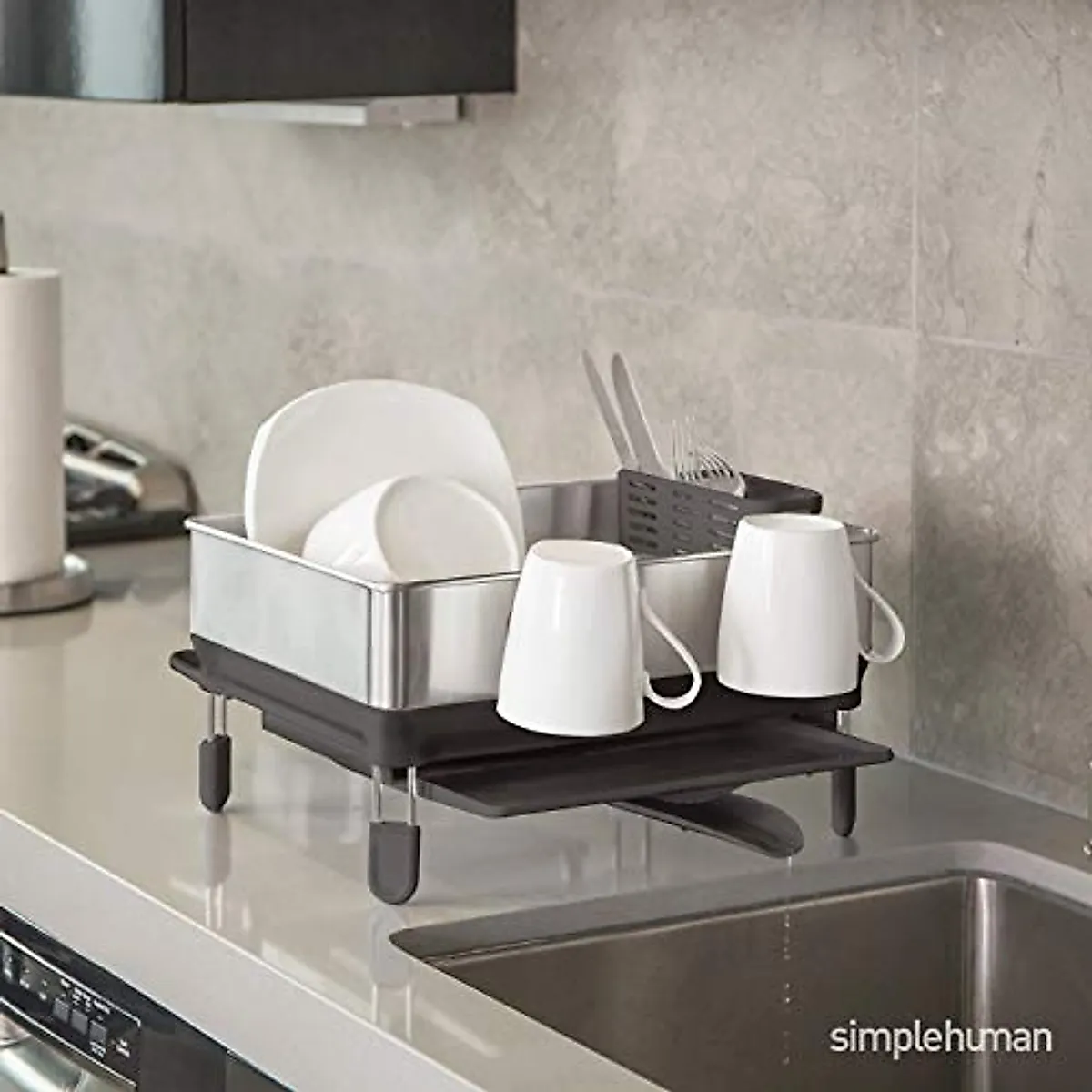 simplehuman Compact Dish Rack: Swivel Spout & Steel Frame