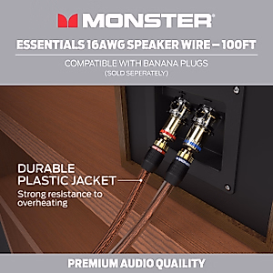 Monster Essentials High Performance Speaker Wire 16 Gauge Copper Clad Aluminum (CCA) Speaker Cable 100 FT Spool – Ideal Home Cinema Speaker Wire Cable and Car Audio Speaker Cables/Speaker Wires