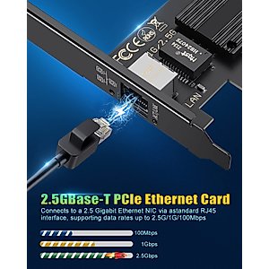 2.5GBase-T PCI Express Gigabit Network Card for Gaming, Streaming, 2.5G/1G/100Mbps PCIe Ethernet Network Adapter RJ45 LAN Controller for PC, Support Windows 10/11, Standard & Low-Profile Brackets