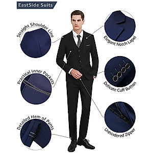 EastSide Men's 3 Pieces , Slim Fit 2 Buttons Tux, Vest &Pants Set Coat Suit, Black, X-Large