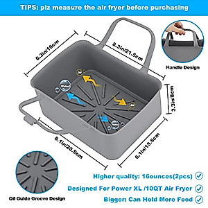 10QT Air Fryer Silicone Liners for Ninja，2Pcs Rectangular Airfryer Silicone Accessories Long Handle, Reusable Airfryer Pot Replacement Baking Tray Basket for Ninja DZ401 DZ550 Foodi 10 Quart