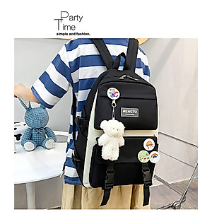 MQUN 5pcs School Bags Set Kawaii Backpacks with Pendant Lunch Bag, Pencil Case, Handbag, Coin Purse for Teen Girls School Backpack