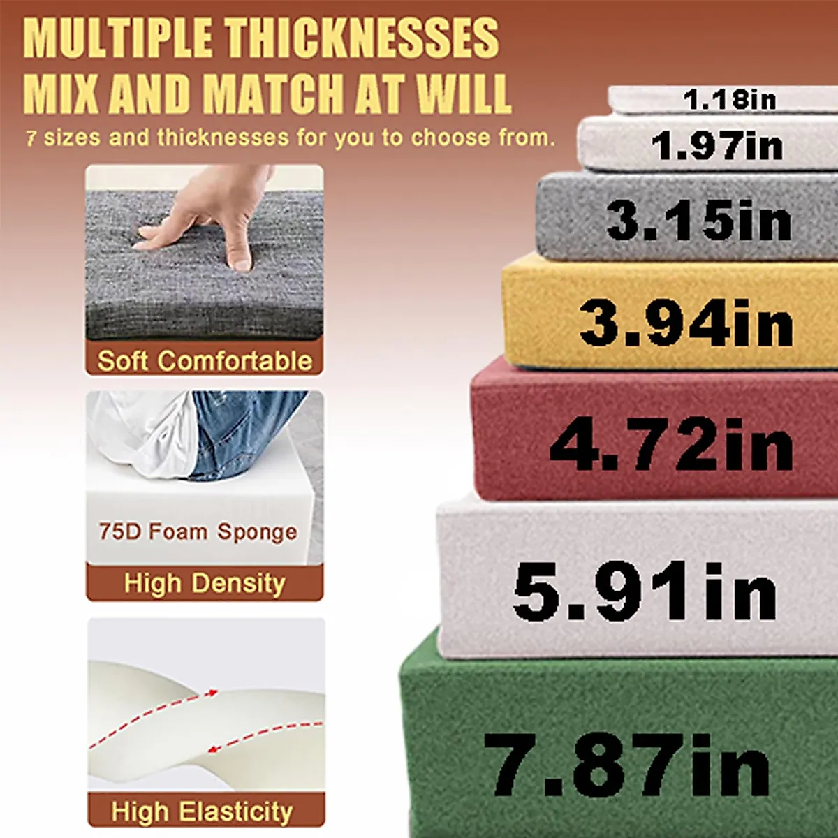 Custom Size Bench Cushion - Personalized Size Non-Slip Bench Pads, Indoor Bay Window Cushion, Sofa Renovation Cushion,Outdoor Garden Patio Cushion