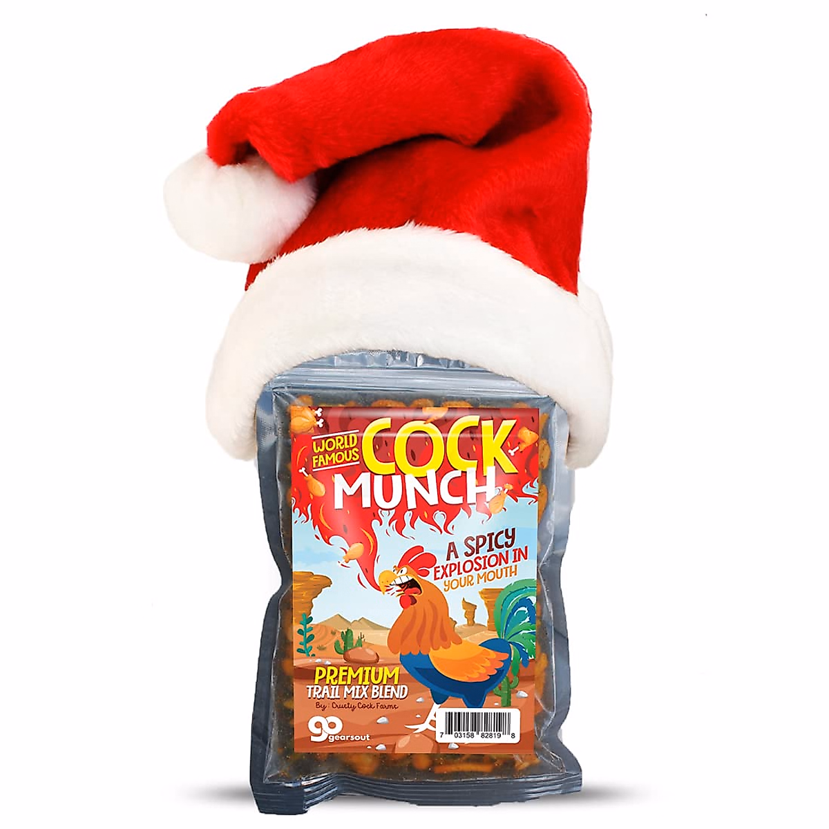 Cock Munch Spicy Trail Mix - Funny rooster and flames design - Edible gifts for men - Spicy mix, Made in the USA