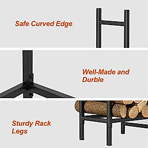 ETELI Firewood Log Rack Outdoor with Cover 4 ft Indoor Fireplace Log Holder Wood Storage Racks Adjustable Heavy Duty Metal Wood Stacker Firewood for Inside Patio Porch
