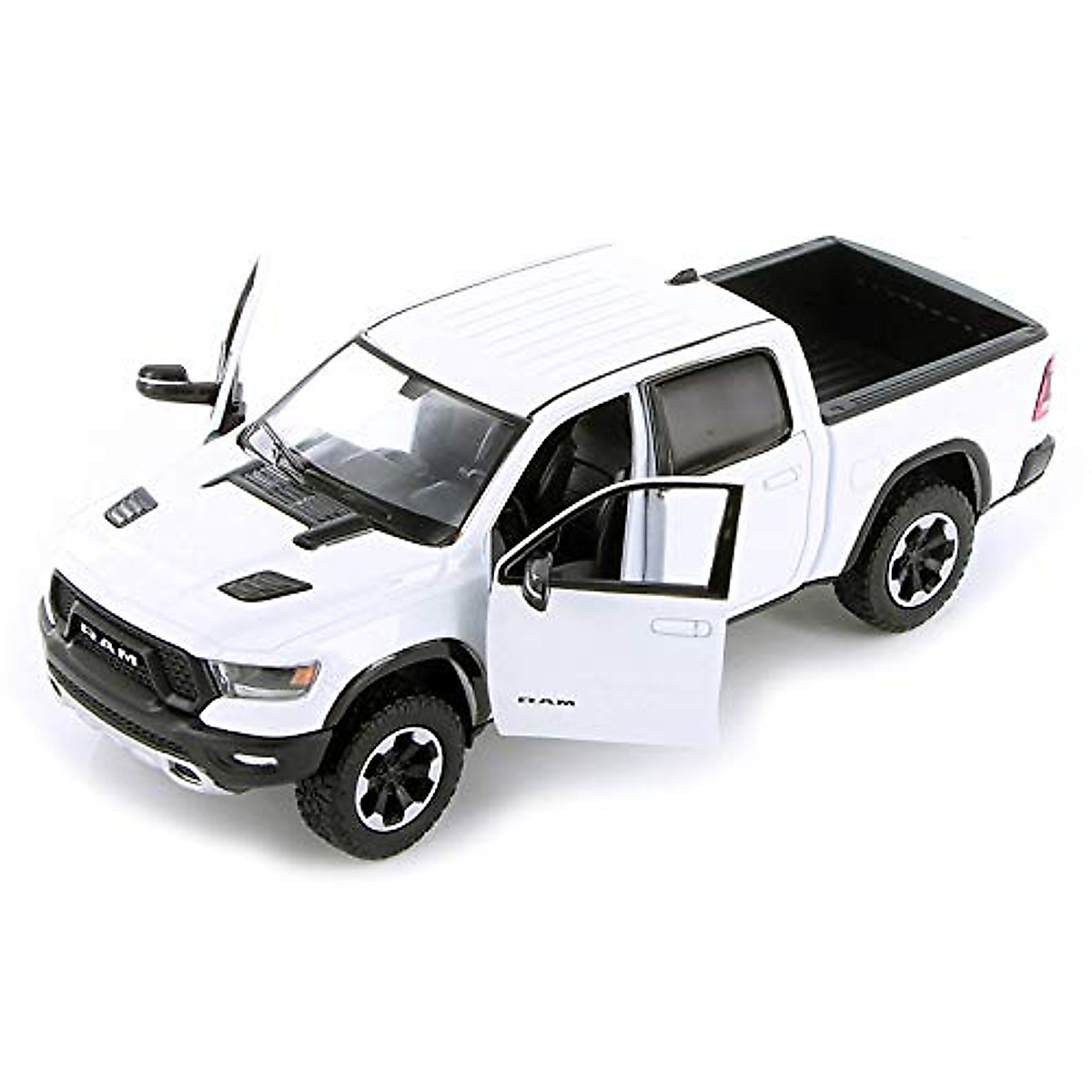 2019 RAM 1500 Rebel Crew Cab Pickup Truck White 1/24 Diecast Model Car by Motormax 79358