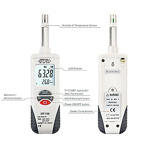 Hygro-Thermometer Psychrometer, Handheld Digital Humidity Temperature Meter with Dew Point and Wet Bulb Temperature, Dual Display Temperature & Humidity, Hti-Xintai