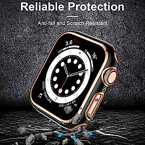 Charlam Compatible with Apple Watch Case 44mm SE Series 6 5 4 with Tempered Glass Screen Protector, 2 Pack Classy Slim Overall Guard Case Cover, Rose Gold Edge Black & Rose Gold Edge White Bumper