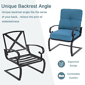 Incbruce 4Pcs Outdoor Metal Furniture Patio Conversation Sets (Glider, Bistro Table, 2 Spring Lounge Chairs) - Wrought Iron Outdoor Glider Chairs Sets (Peacock Blue)